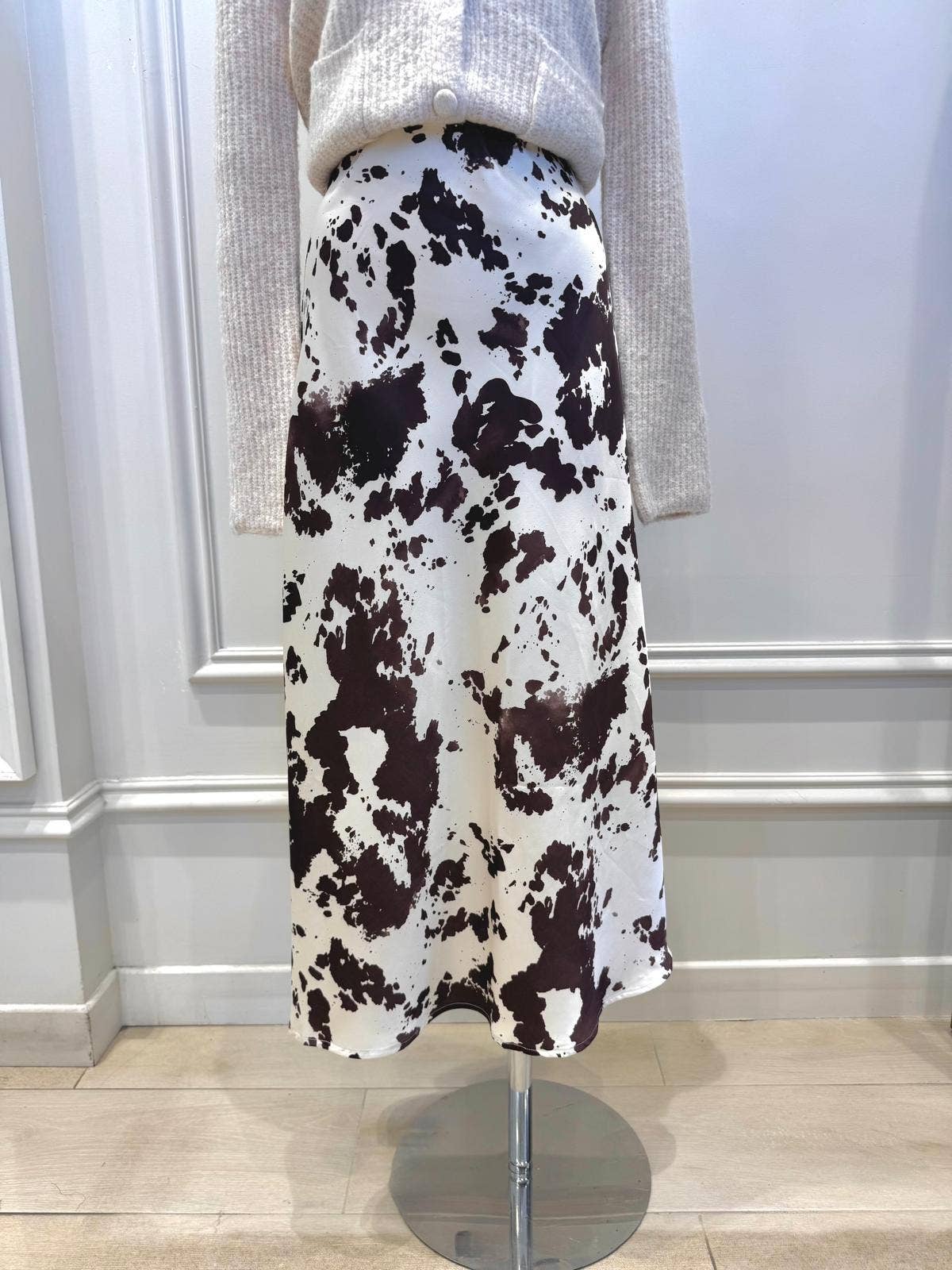 Long satin cow print skirt – Buckaroo Boutique